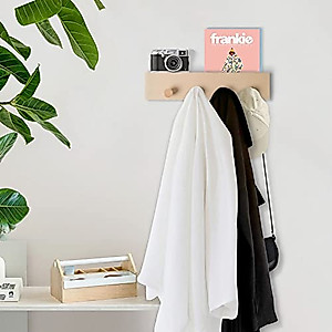 Ligneum Small Wall Shelf with Hooks for Hanging Coats - Wall Mounted Coat Rack and Floating Shelf with Hooks - Apartment Decor Entryway Wall Shelf with Key Organizer and Mail Organizer.