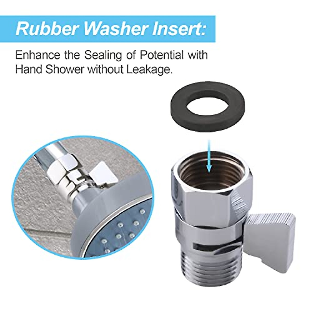 AZOS Brass Shut Off Valve, Water Flow Control Valves for Handheld Shower Head, G1/2 Shower Water Pressure Regulator, Shower Flow Control Valve Chrome