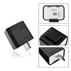 Dewkou 4 Pack Flasher Relays, 12 V LED Turn Signal Hyper Flash Relay, 2 Pin Speed Adjustable Electronic Flasher Relay, for Motorcycle, Car (Black)