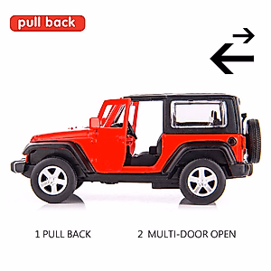 BDTCTK 1/42 Scale SUV Wrangler Car Model Toy Zinc Alloy Die-Cast Pull Back Vehicles Kid Toys for 4 5 6 Year Old Boy Girl Gift(Red)