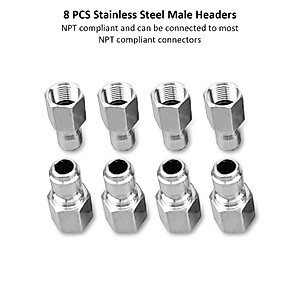 𝟐𝟎𝟐𝟒 𝐍𝐞𝐰 NPT 3/8 Inch Stainless Steel Male and Female Quick Connector Kit, Pressure Washer Adapters Hose Quick Connector Internal Thread 8 Sets
