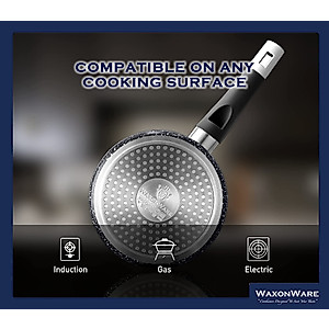 WaxonWare 1.75 Quart Ceramic Nonstick Pan with Lid - Non Toxic Nonstick Cookware, Free of APEO, PFOA, PTFE, Cadmium, & Lead - Small Sauce Pan with Lid & Bakelite Stay-Cool Handle (STONETEC Series)