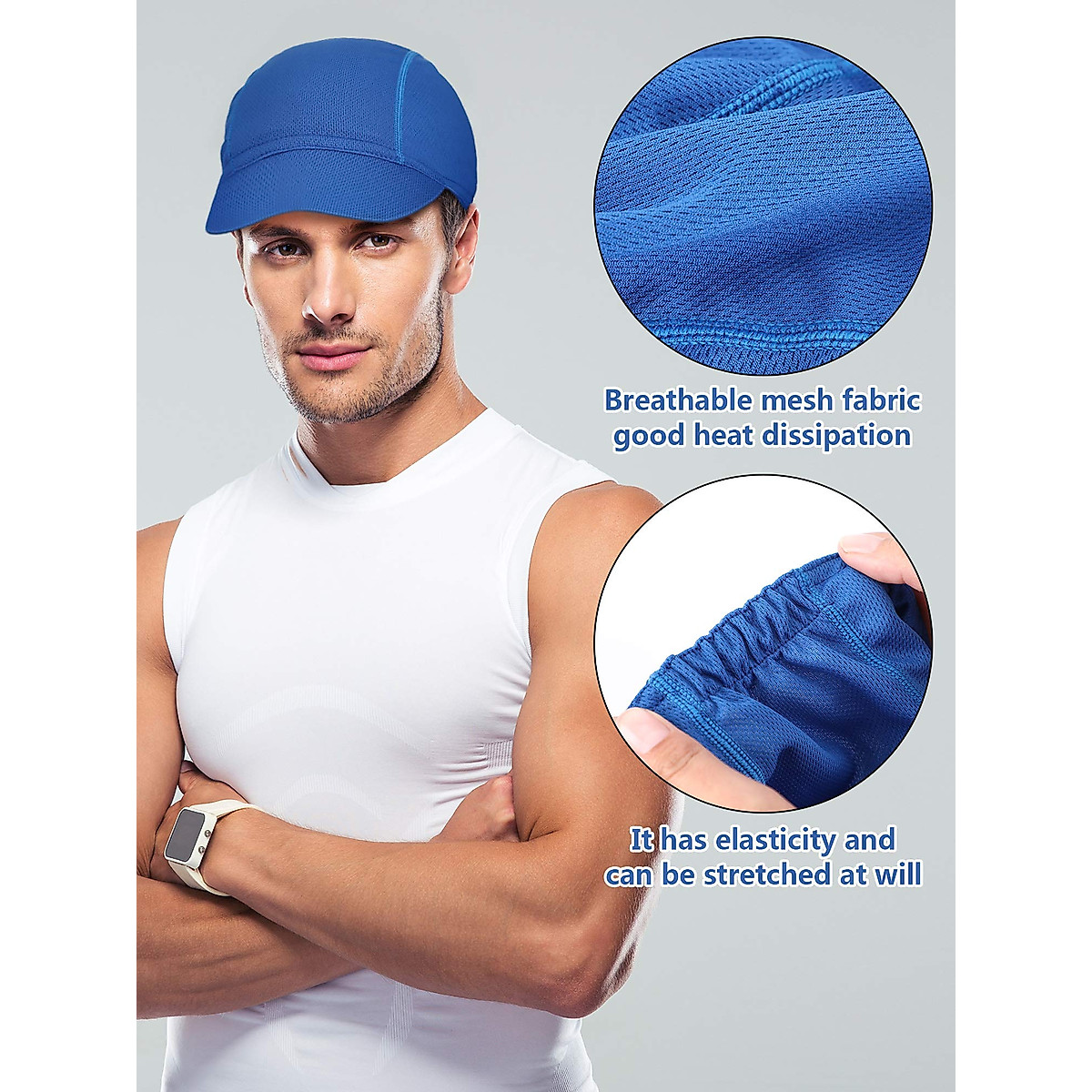 4 Pieces Summer Unisex Cycling Cap Breathable Bicycle Caps Sweat-Absorbing Biking Caps for Women Men Running Outdoor Sports (White, Grey, Black, Blue)