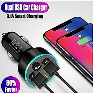 Car FM Transmitter, Bluetooth 5.0 Car Radio Audio Adapter MP3 Player, Car Bluetooth Radio Adapter with Dual USB Charger for Phone，and Tablets