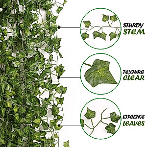 Flojery 78Ft 12pcs Silk Artificial Ivy Vine Hanging Leaves Plant Greenery Decor Party Home Garden Wedding Wall Decor (Green)