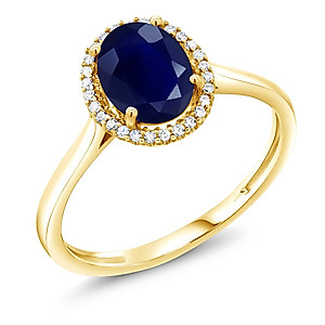 Gem Stone King 10K Yellow Gold 8X6MM Oval Gemstone Birthstone and White Diamond Halo Engagement Ring | Wedding Anniversary Promise Gold Ring For Women | Available In Size 5-10