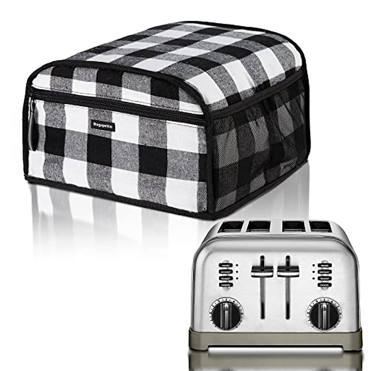 Toaster Cover 4 Slice Wide Slot, Toaster Oven Cover Compatible with Cuisinart, 4 Slice Bread Cover, Toaster Dust Covers with Zipper Pockets, Buffalo Check (Cover Only)