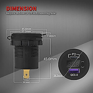 DaierTek 12V USB C Car Charger Socket, 12V USB Outlet, 48W PD Type C & QC 3.0 12 Volt Dual USB Charging Port Waterproof with Voltmeter & ON/Off Switch for Car Marine Boat Golf Cart -3Pack