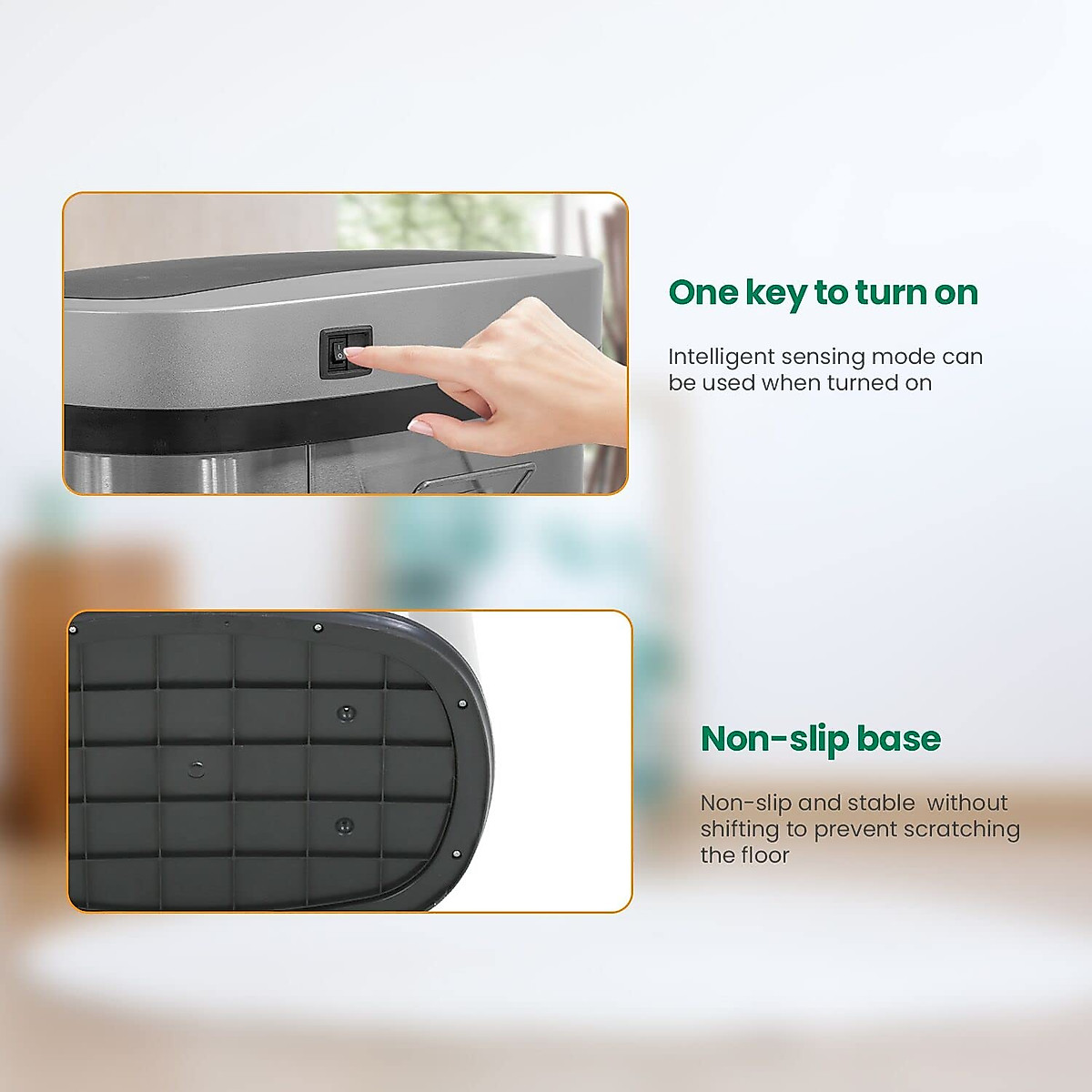 FDW Garbage Can 13 Gallon 50 Liter Kitchen Trash Can for Bathroom Bedroom Home Office Automatic Touch Free High-Capacity with Lid Brushed Stainless Steel Waste Bin