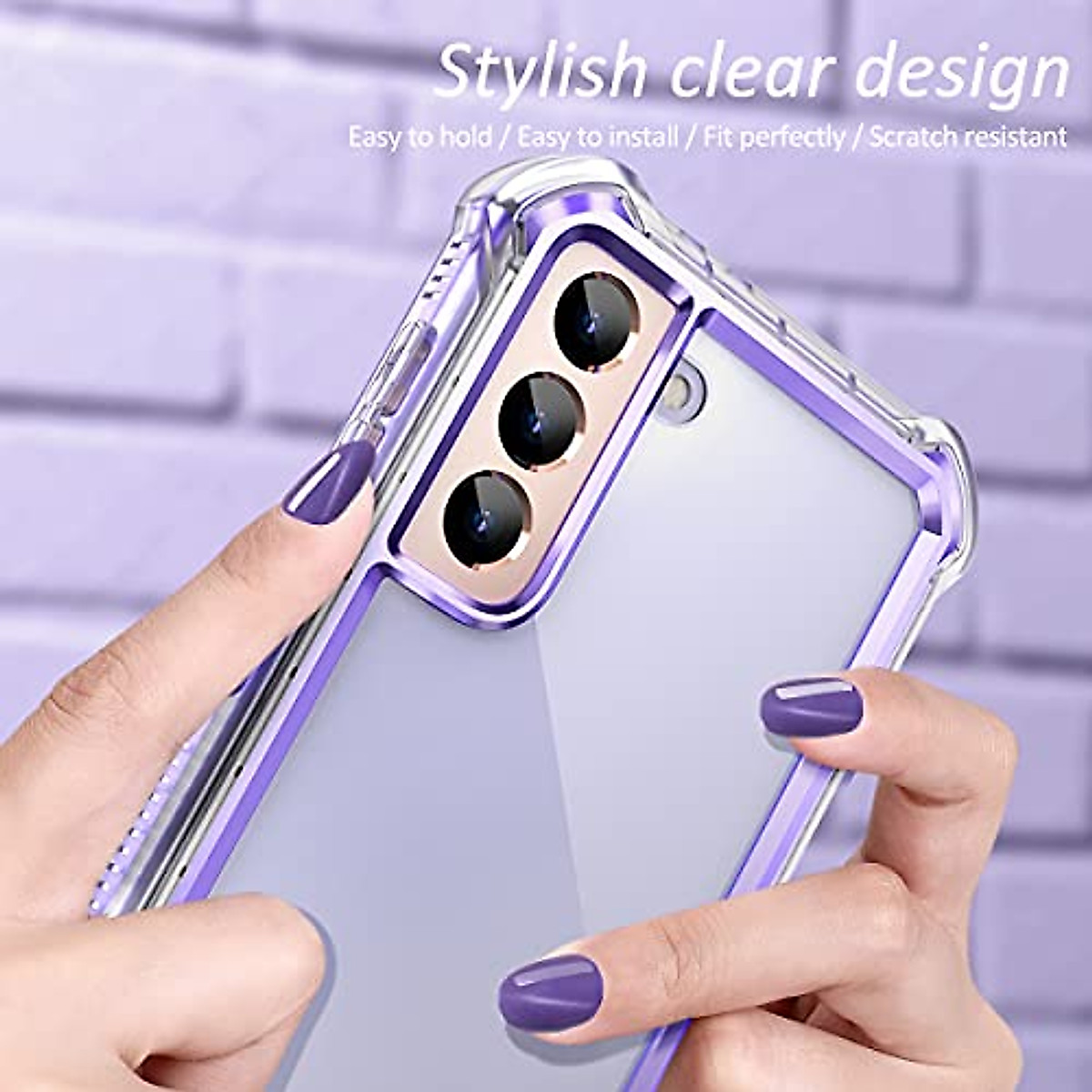 Dexnor Compatible with Samsung Galaxy S21 Plus Case with Screen Protector Electroplated Frame Clear Back Cover Rugged 360 Full Body Protective Shockproof Heavy Duty Bumper for Women -Metallic Purple