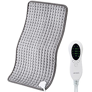 JKMAX Heating Pad for Back Pain Relief with Auto Shut-Off - 10 Heat Settings, Grey Heating Pads for Cramps with LED Controller, Moist and Dry Heat Therapy for Neck Shoulder, Machine-Washable,12" x 24"