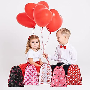 24 Pcs Wedding Gift Bags Wedding Drawstring Bags Heart Print Present Wrapping Bags Pink Candy Wedding Cookie Snacks Bags for Valentine's Day, Bridal Shower, Anniversary, Mother's Day Party Favors