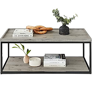 Best Choice Products 44in 2-Tier Rectangular Tray Top Coffee Table, Recessed Accent Furniture for Home w/Metal Frame, Shelf - Gray
