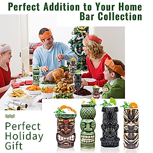 LINALL Tiki Mugs Cocktail Set of 8 - Tumblers Ceramic Hawaiian Luau Party Mugs Drinkware, Cute Exotic Cocktail Glasses, Tiki Bar Professional Hawaiian Party Barware, TKSET0017 (8pcs)