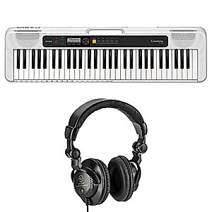 Casio CT-S200 61-Key Digital Piano Style Portable Keyboard, 48 Note Polyphony and 400 Tones, White with Headphones