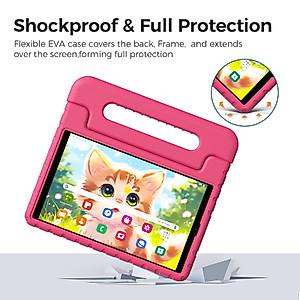 Thoreta Kids Case for Samsung Galaxy Tab A 10.1 (2019) Model SM-T510/T515, Light Weight Shockproof Kids-Friendly EVA Protective Cover with Convertible Stand Handle, Rosered