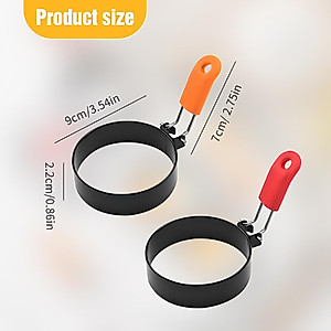 Egg Rings for Frying, 2024 Upgrade Stainless Steel Egg Rings for Frying Silicone Handle Egg Rings, 3.5 inch Round Egg Rings for Fried Egg Rings for Camping Breakfast Sandwiches (Orange, 2PCS)