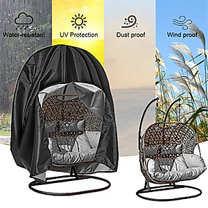 ASkinds Patio Hanging Egg Chair Covers with Zipper, Durable Double Wicker Egg Swing Chair Covers 91" Hx80 D Waterproof Resisatnt Outdoor Garden Chair Cover, Windproof Hanging Chair Cover(Black)