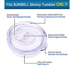 Lid for SUNWILL 12oz and 20oz Skinny Tumblers Only, Spill and Splash Resistant Sliding Covers Replacement 2 Pack, Straw Friendly, BPA Free