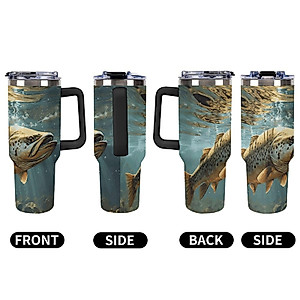 FZQVSGW Fly Fin Fish 40 Oz Tumbler with Handle And Straw Stainless Steel Vacuum Insulated Tumblers Reusable Keep Drinks Cold Coffee Cup Holder Friendly Gifts for Women Men Car Gym Travel