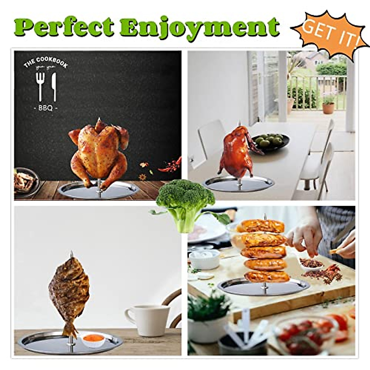 【NEW-SALL】Vertical Skewer Grill-BBQ Stainless Steel Al Pastor Skewer Hack-Removable Brazilian Barbecue Skewer Stand- Meat spit Great for Shawarma, Whole Chickens,Large Meat,Sausage,Steak