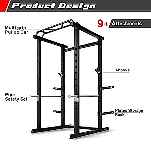 RitFit PPC01 Power Cage, 1000LB Capacity Power Rack Full Home Gym for Weightlifting, Come with J-Cups, Plate Holders and Other Attachments (Basic Version)-Black