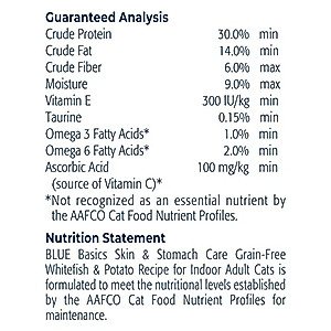 Blue Buffalo Basics Skin & Stomach Care Grain Free, Natural Indoor Adult Dry Cat Food, Fish & Potato 11-lb