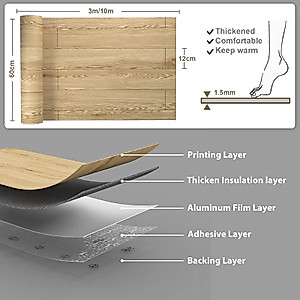 Freshtour Vinyl Flooring Roll, Wood Grain Peel and Stick Floor Tiles 23.6"x 118"/19 Sq.Ft, Wear-Resistant and Waterproof Vinyl Plank Flooring for Bedroom Living Room Kitchen RV Office, Nature Wood