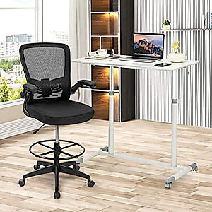 Tangkula Mobile Computer Desk with Steel Frame, Small Height Adjustable Rolling Compact Stand Up Desk on Wheels, MDF PVC Tabletop, Ideal for Home Office, White