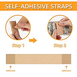 Money Bands 550 Pack Blank Natural Kraft Brown Cash Bands Self Adhesive Currency Straps for Bill Wrappers Cash Organizer