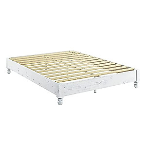 MUSEHOMEINC Solid Wood Platform Bed Frame Rustic Style ,Mattress Foundation(no boxspring Needed), White Washed Finish,Queen