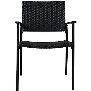 Outdoor Patio PE Wicker 5-Piece Dining Table Set with Umbrella Hole Garden