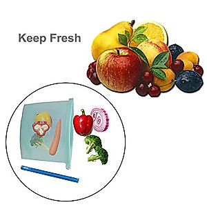 2 Pack Reusable Silicone Food Storage Bags, Stretch Food Bag, Seal Containers Bag Plastic Ziplock Clip for Vegetable,Sandwich,Meat,Milk,Dishwasher Safe(Random Color)