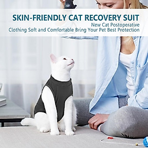 SUNFURA Cat Recovery Suit, Cat Onesie for Cats After Surgery, Breathable Cat Surgical Spay Suit for Abdominal Wounds Skin Diseases, E-Collar Alternative Cat Surgery Shirt Anti Licking, Grey L