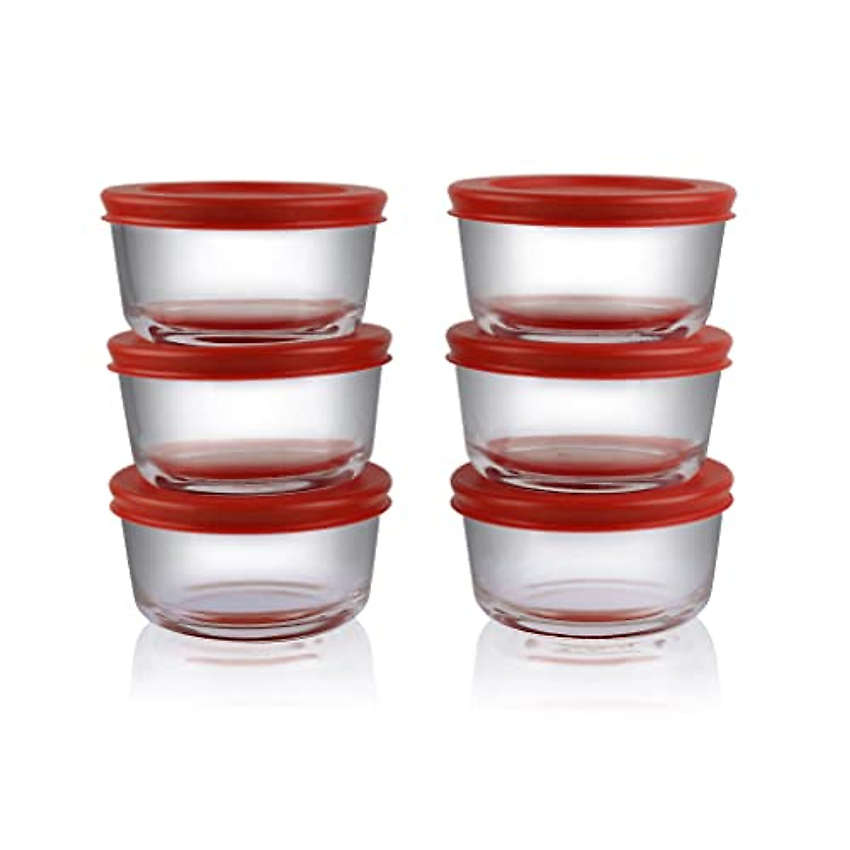BOVADO USA 2 Cup Glass Food Storage Containers (6 Pack) | Nonpourous Dishwasher, Freezer & Oven Safe Glass, Easy-Clean | Red Lids