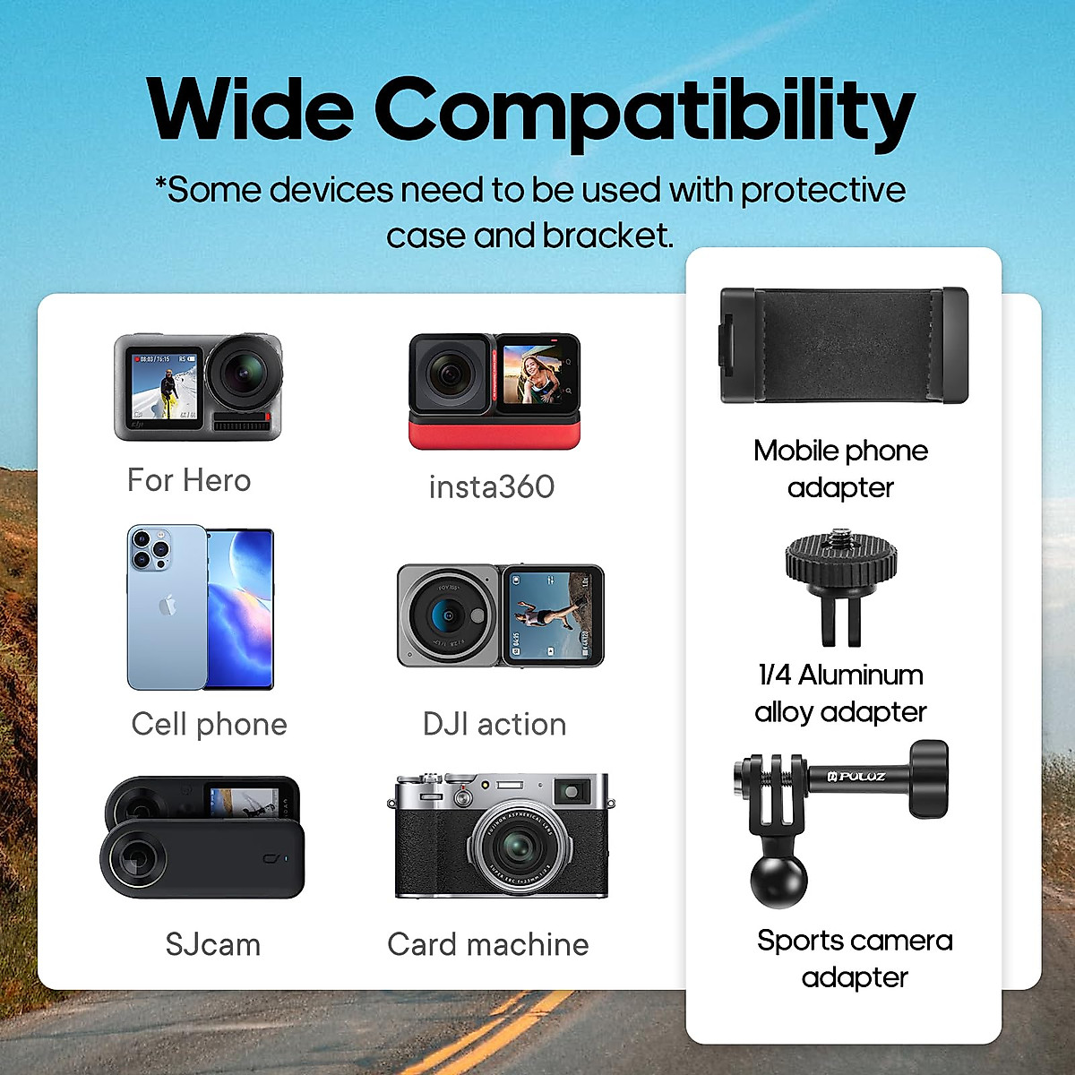 Kalofaye Camera Mount Clamp Mount Bicycle Handlebar Adapter Mount Aluminum Alloy with Dual 360°Rotatable Ball Head with Adapter Phone Clip Compatible with SJCAM GoPro Hero and Other Action Cameras