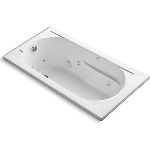 KOHLER 1357-0 Devonshire 60" x 32" Drop-In Whirlpool Bathtub with Reversible Drain, Whirlpool Tub with 8 Adjustable Jets, White