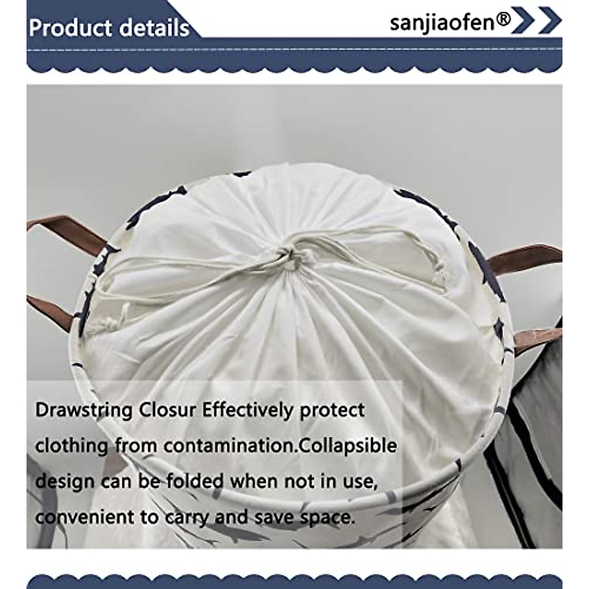 Sanjiaofen Kids Laundry Hamper,Canvas Shark Hamper Collapsible Boys Storage Basket Waterproof Toy Organizer Bin for Room Decor,Bedroom, Toys Bins,Clothes Hamper(Sharks)