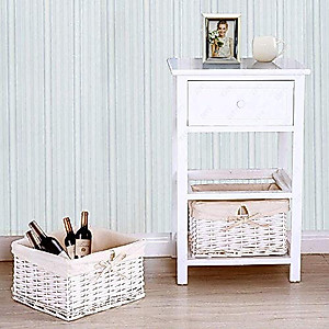Giantex Nightstand with Drawers Wooden, W/ 2 Storage Baskets and Open Shelf for Bedroom, Bedside Sofa End Table (2, White)
