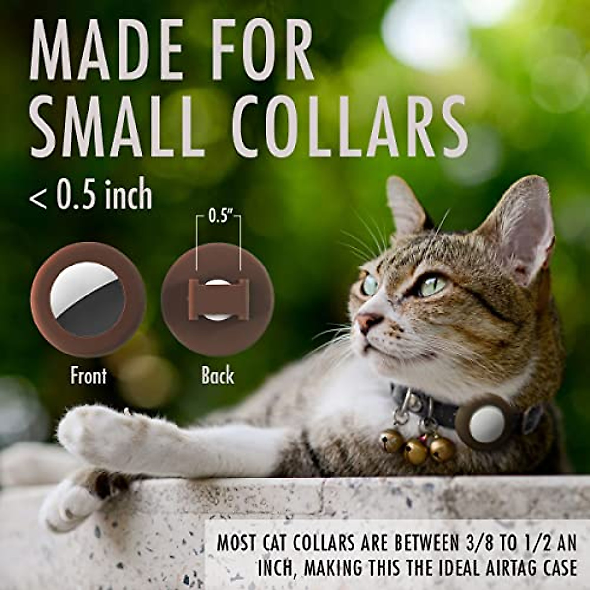 Sweet Baby Co. Airtag Cat Collar or Extra Small Dog Collar Holder 2 Pack, Fits Half Inch Collars for Small Pet, Compatible with Apple Air Tag, Waterproof GPS Tracker Case Kitten Cats Dogs (Tan/Brown)