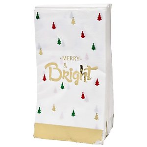 Gift Boutique - 100 Christmas Guest Napkins 3 Ply Disposable Paper Holiday Guest Merry and Bright Gold Foil Christmas Trees Red Green Gold