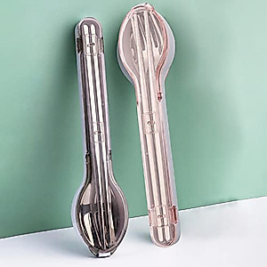 1 Set Cutlery Set Smooth Surface -deform Stainless Steel Portable Fork Spoon Chopsticks with Spoon-shaped Case for Students