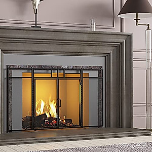 Fire Beauty 3-Panel Folding Fireplace Screen with Magnetic Hinged Doors, Solid Wrought Iron Panels Fire Spark Guard