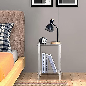 Aquiver Small Acrylic Side Table - 13.4'' L x 11.5'' W x 19.6'' H Clear Nightstand - 2 Tiers Small End Table Bedside Table for Living Room, Bedroom