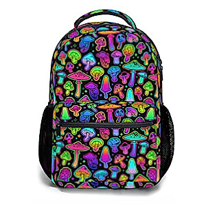Cute Colorful Trippy Mushroom Holiday Leisure 17 Inch Work Backpack, Lightweight Travel Outdoor School And College Bookbag for Men and Women Teen Gifts
