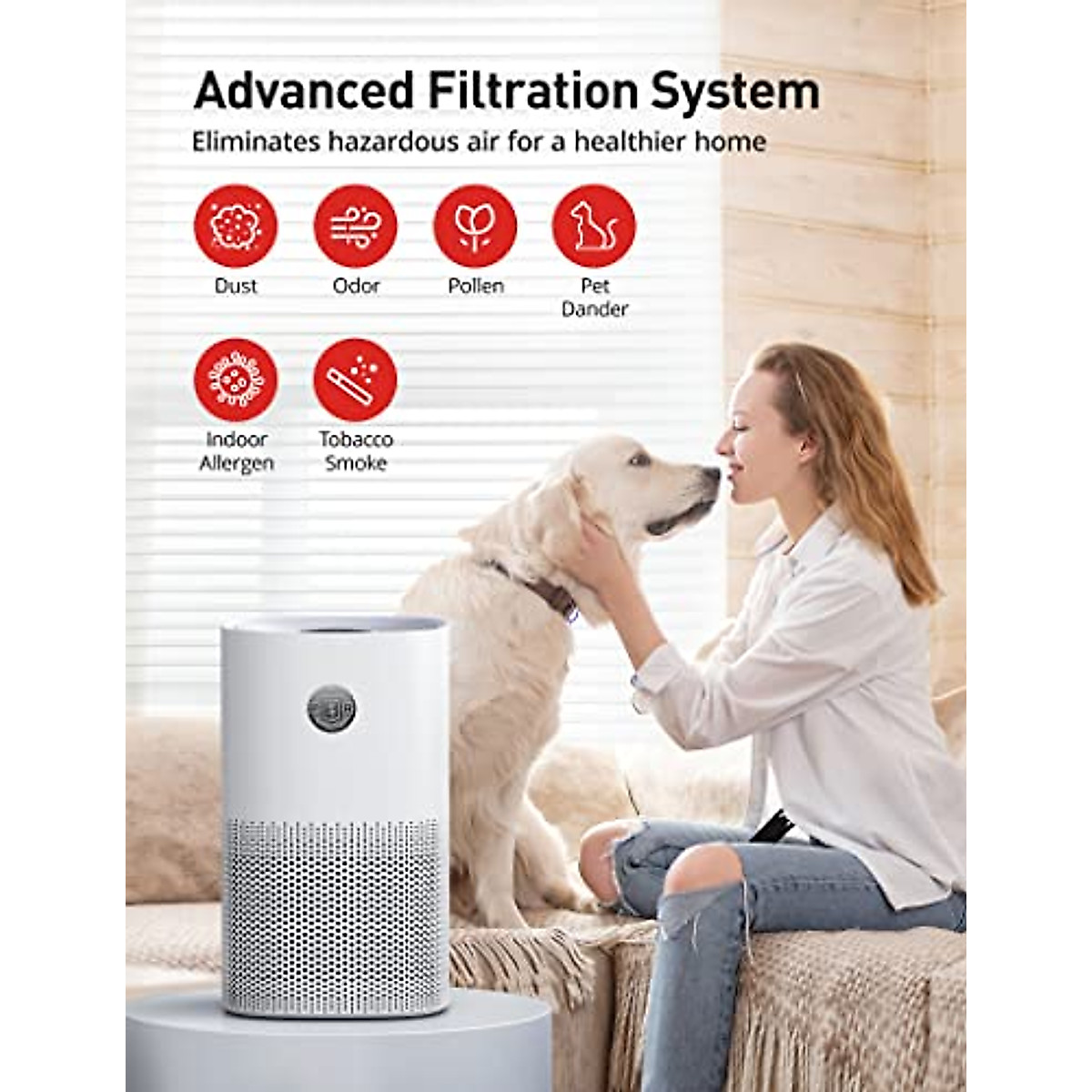 Air Purifiers for Home Bedroom, PARIS RHÔNE H13 True HEPA Air Filter Air Cleaner for Pet Smoke Pollen Dander Hair Smell, Portable Air Purifiers with Air Quality Sensor, Sleep Mode，Auto Mode, Timer,