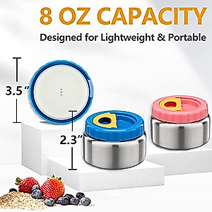 PIQUEBAR 8 Ounce Kids Thermo For Hot Food Vacuum Soup Thermo Insulted Food Jar, Lunch Container for School, Travel, Stainless Steel (8oz Blue)