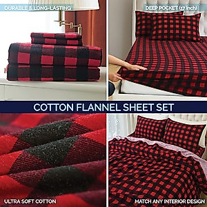 Elegant Comfort Soft 4-Piece 100% Turkish Cotton Flannel Sheet Set - Premium Quality, Deep Pocket Fitted Sheet, Ultra Soft, Cozy Warm Flannel Sheets - King, Buffalo Check Burgundy