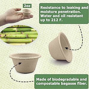 CAMKYDE 2 oz Disposable Bagasse Fiber Souffle Cups 100pk, 100% Natural Biodegradable Compostable Condiment cups Sample Cup Tasting Cups (Natural, Pack of 100)