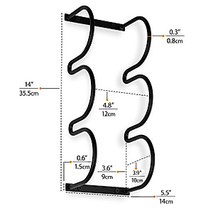 Wallniture Dijon Wine Rack Wall Mounted or Under Cabinet Organizer for 3 Liquor or Wine Bottles, Black Metal Wall Decor Set of 2
